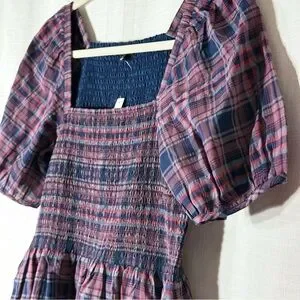 Madewell | Dresses | Madewell Lucie Smocked Plaid Puff Sleeve Mini ...